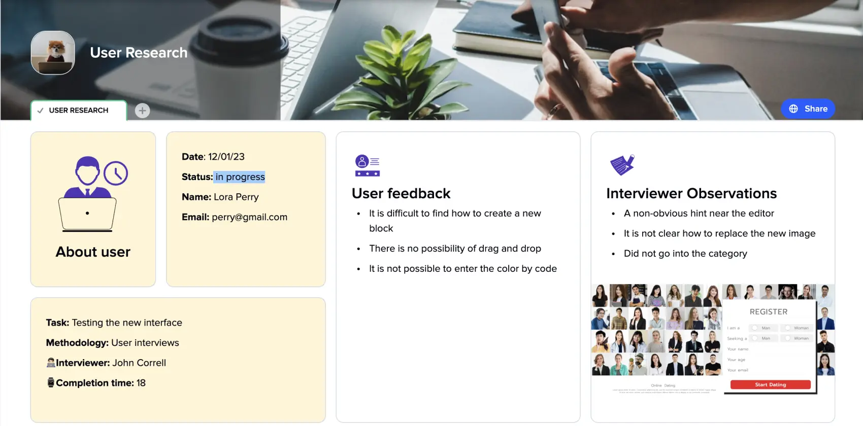 User Research Plan Template online for free - xTiles